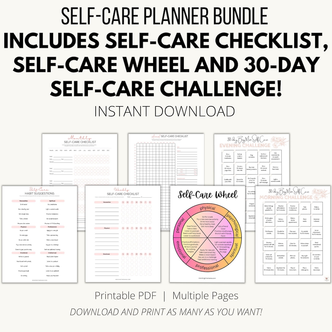 Self-care Planner Bundle, Self-care Checklist for Moms Printable, Self ...