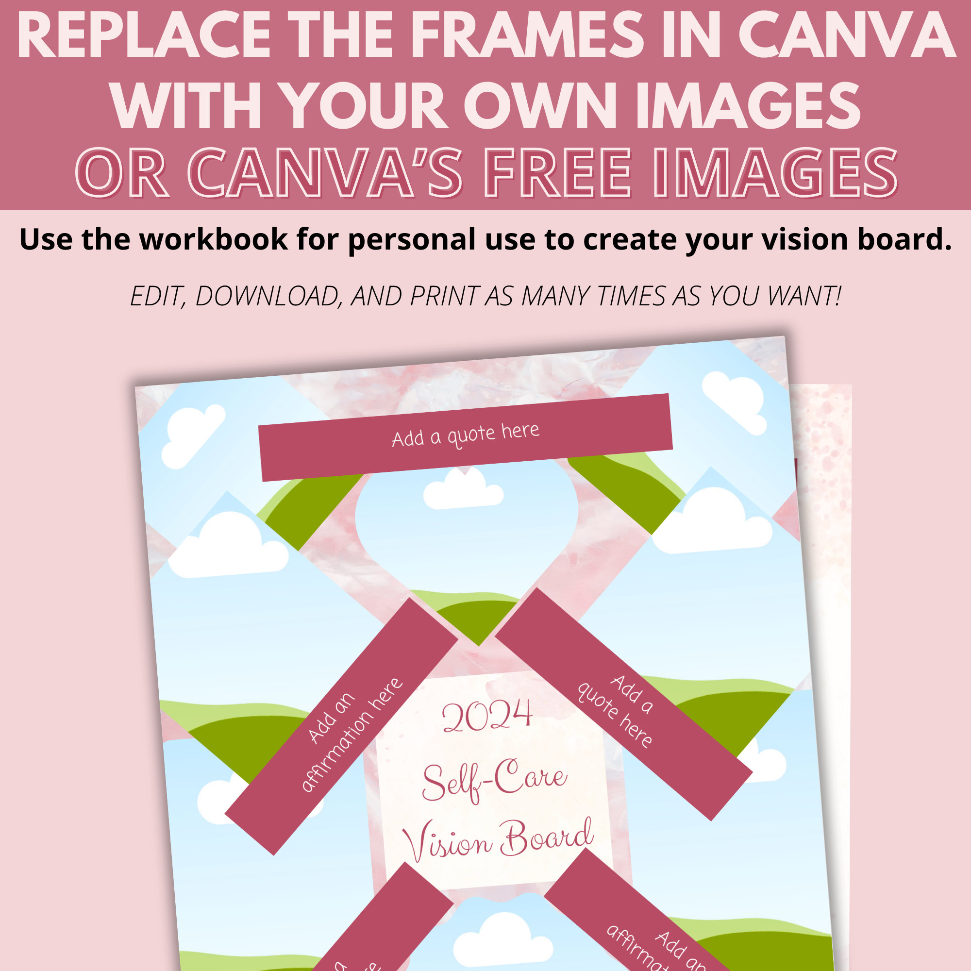 2024 Self-care Vision Board Workbook Template, Vision Board Kit, Canva ...