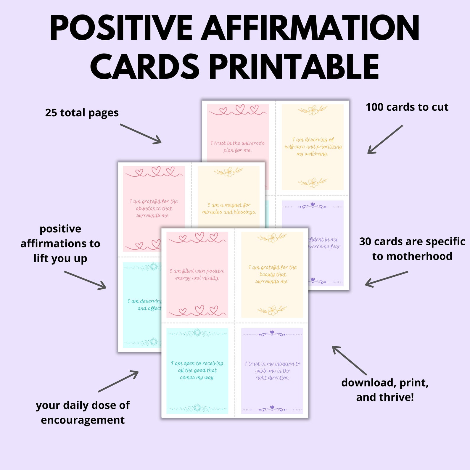 Printable Cards Bundle, Affirmation Cards, Self-care Cards, Journal ...