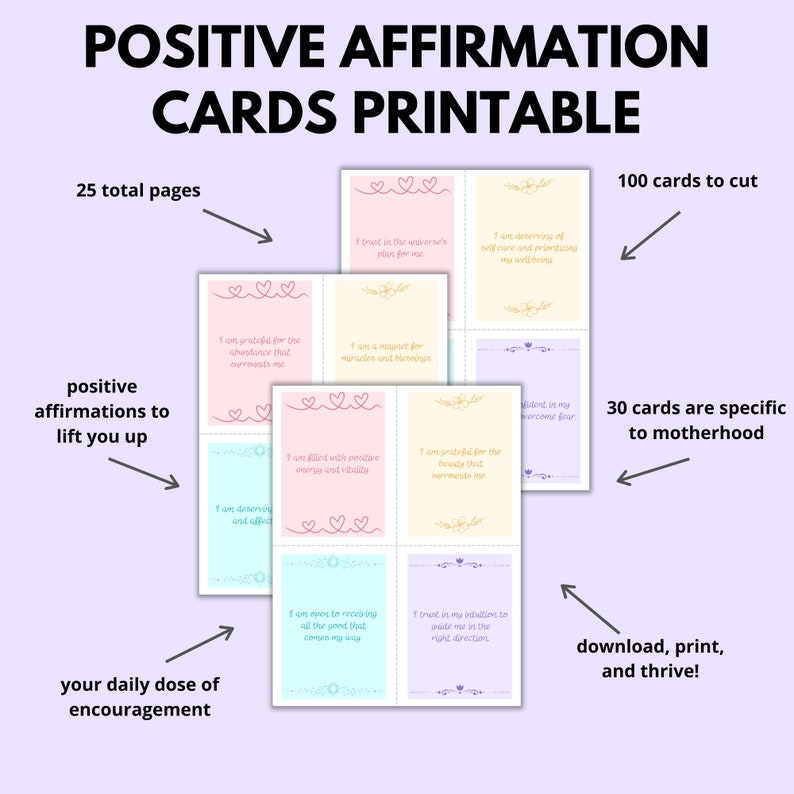 Printable Cards Bundle, Affirmation Cards, Self-care Cards, Journal ...