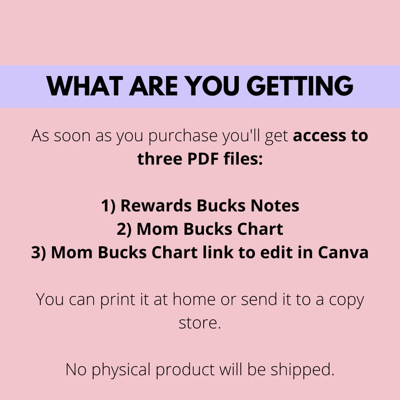Mom Bucks Printable, Kids Reward Bucks, Editable Chore Chart, Kids ...