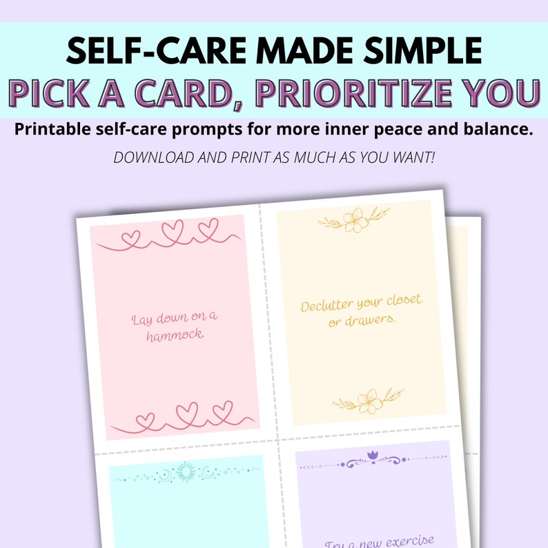 Printable Cards Bundle, Affirmation Cards, Self-care Cards, Journal ...