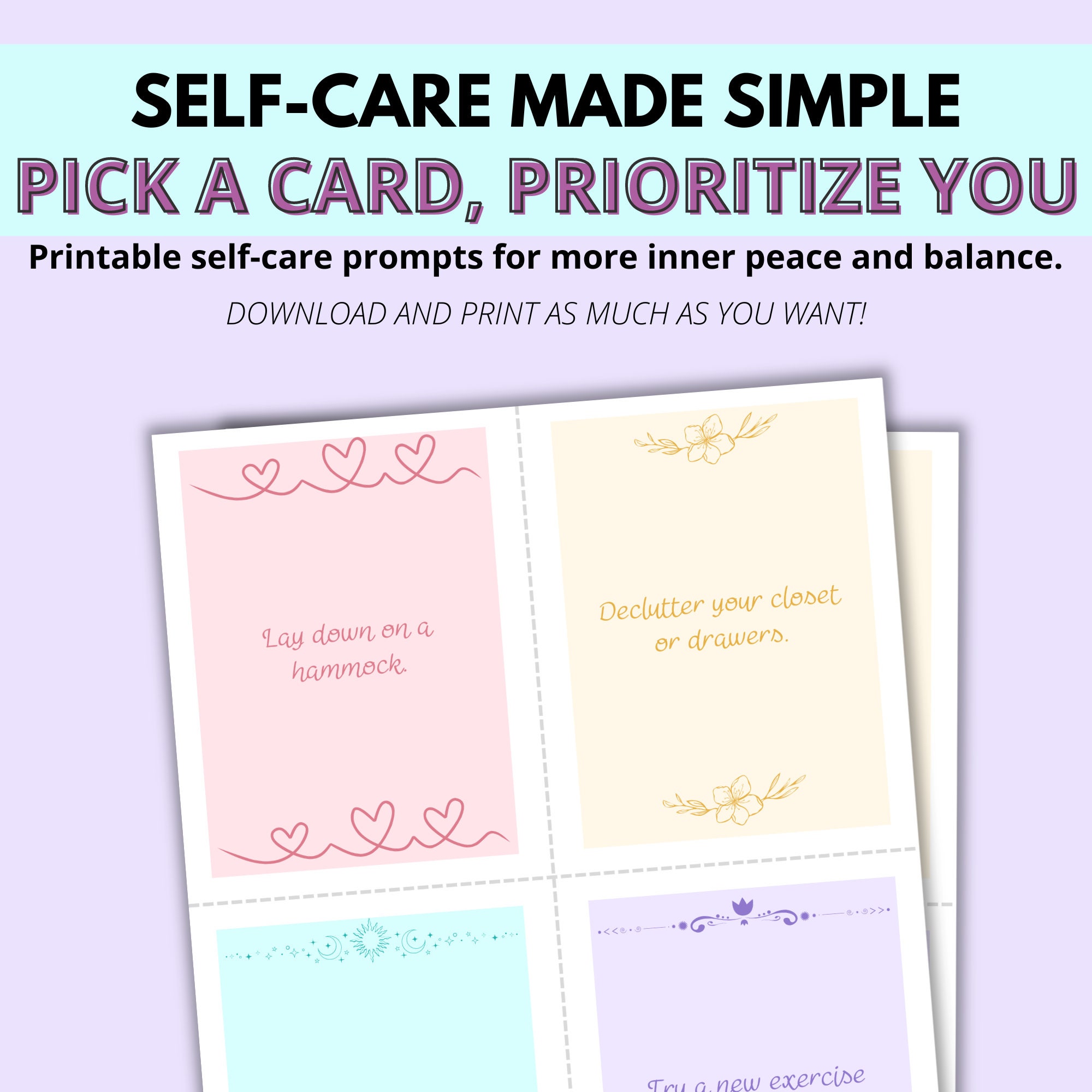 Printable Cards Bundle, Affirmation Cards, Self-care Cards, Journal ...