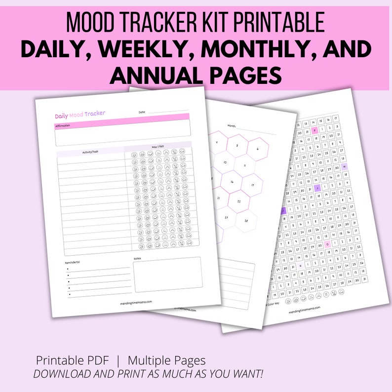 Mood Tracker Kit Printable Mood Tracker Journal Bullet Journal ...
