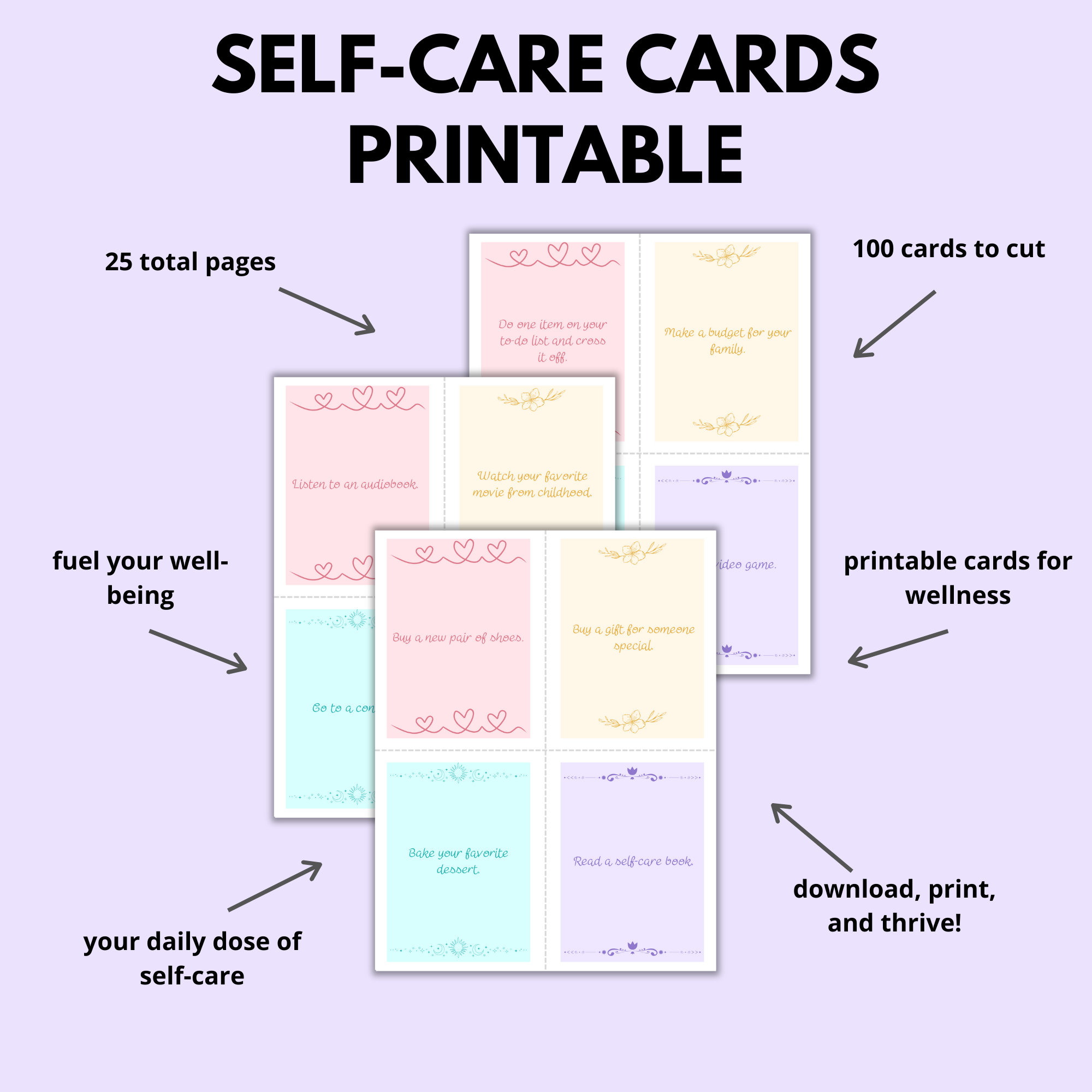 Printable Cards Bundle, Affirmation Cards, Self-care Cards, Journal ...