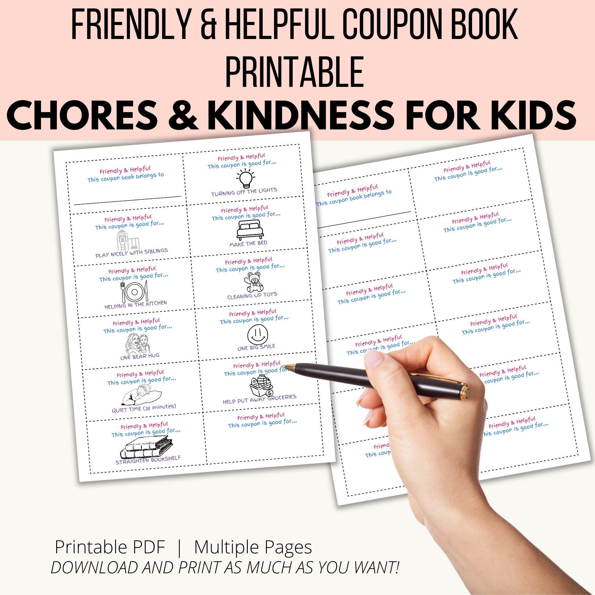 Friendly and Helpful Coupon Book for Kids Printable, Chores for ...