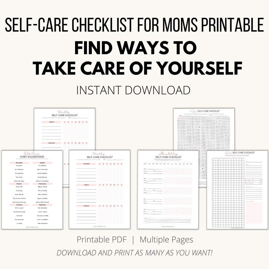 Self-care Checklist for Moms, Self-care Ideas Printable, Self-care ...