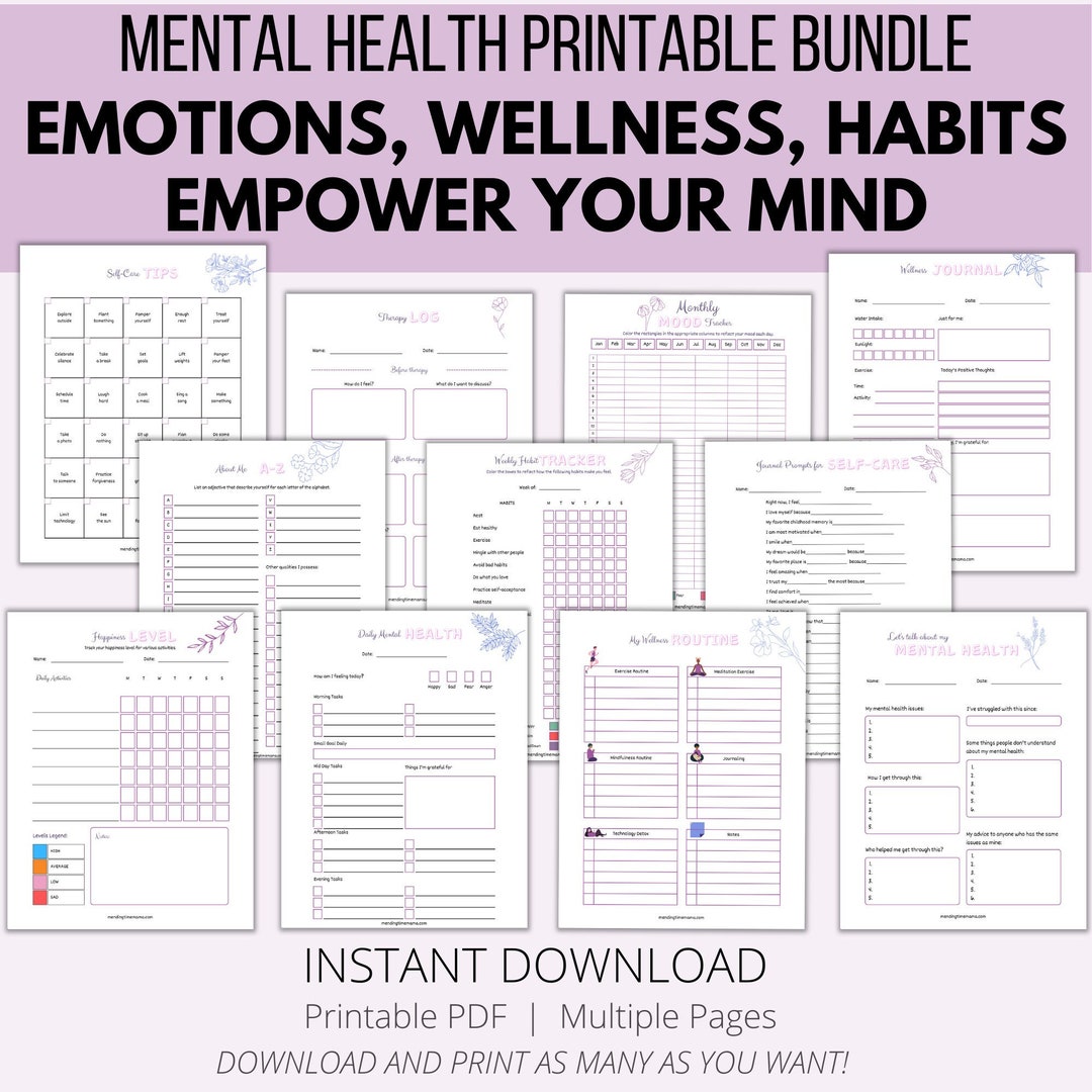 Mental Health Printable Bundle, Mental Health Trackers, Mental Health ...