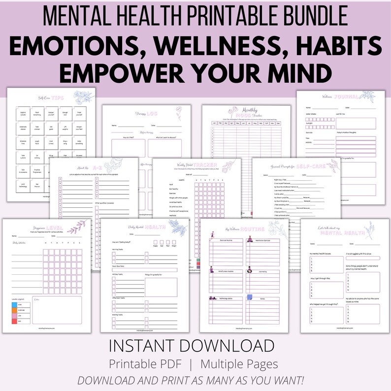 Mental Health Printable Bundle, Mental Health Trackers, Mental Health ...