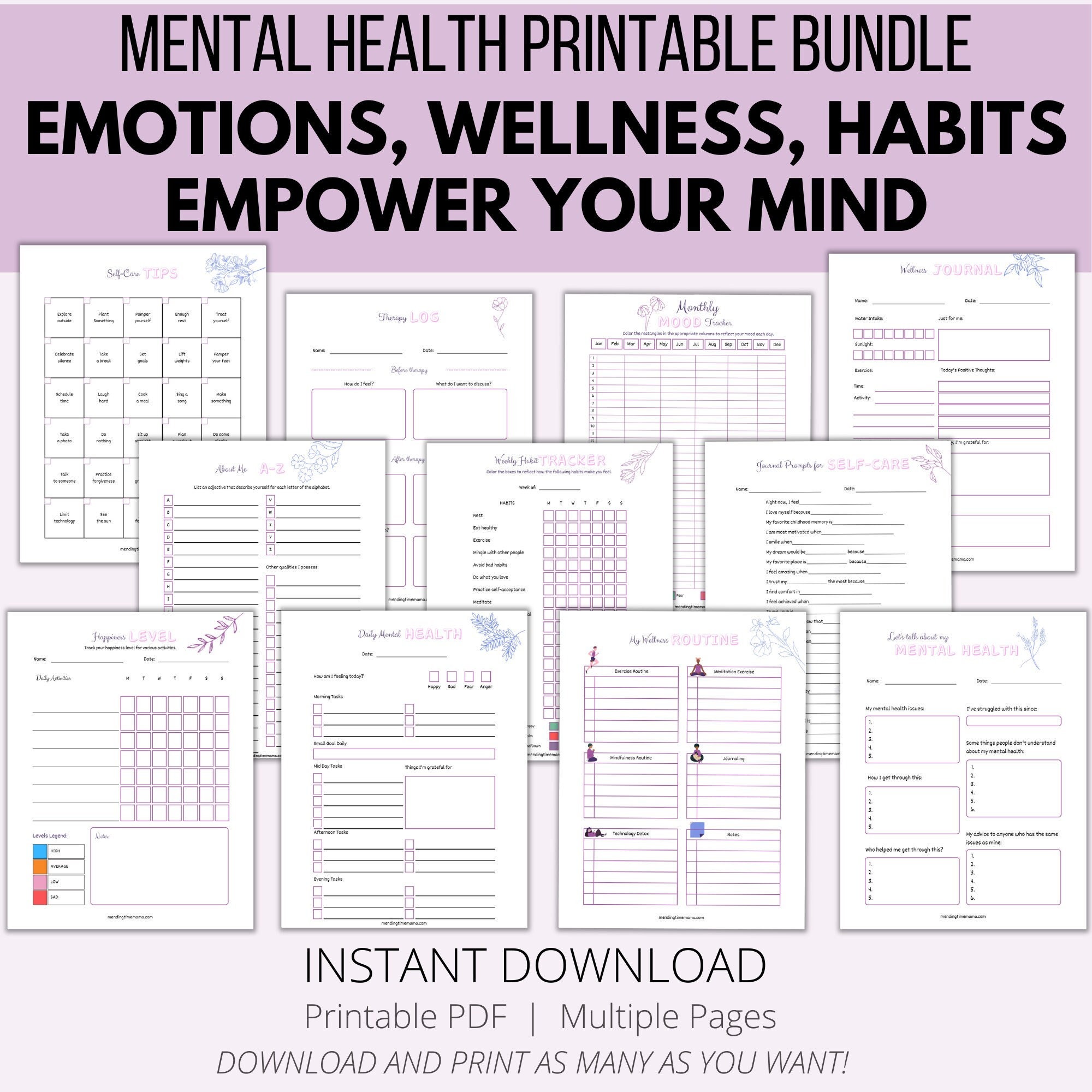 Mental Health Printable Bundle Mental Health Trackers Mental Health ...