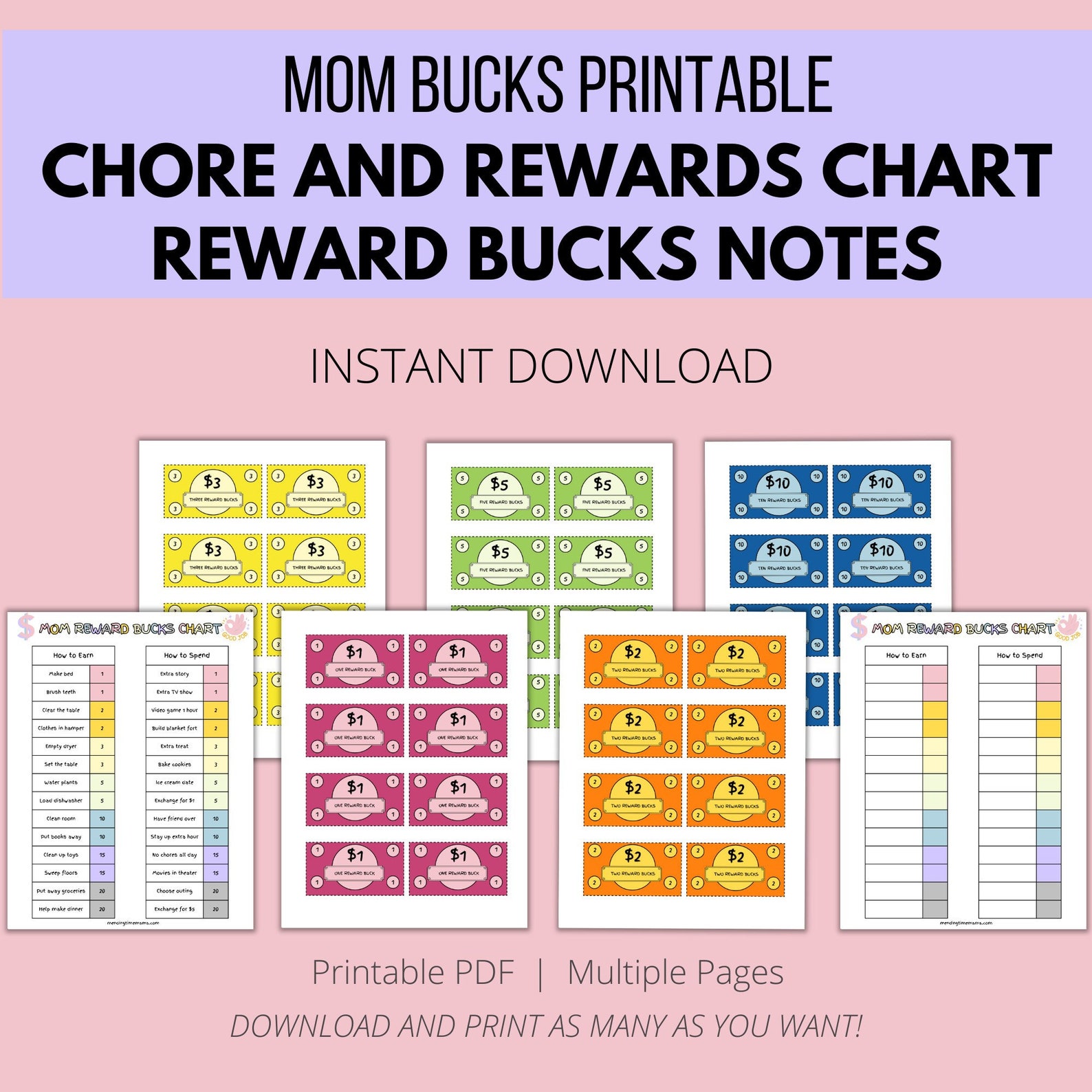 Mom Bucks Printable, Kids Reward Bucks, Editable Chore Chart, Kids ...