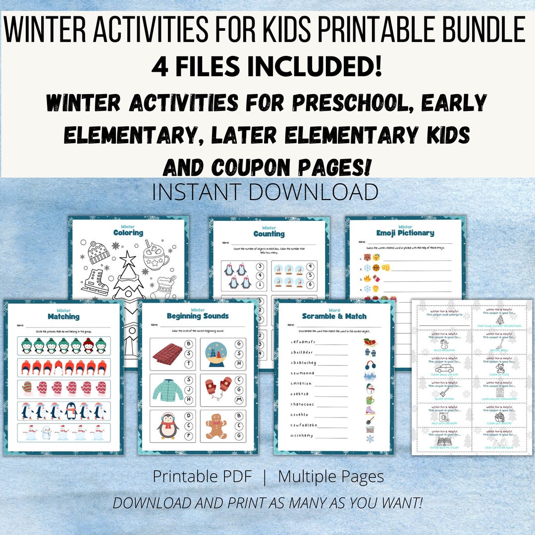 Winter Activities for Kids Printable Bundle Preschool Winter Activities ...