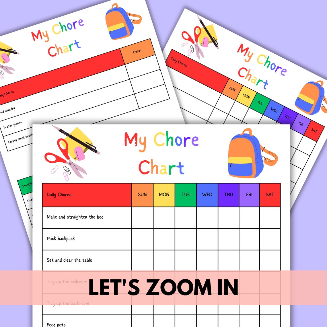 Elementary School Chore Chart, Daily Chore Chart, Weekly Chore Chart ...