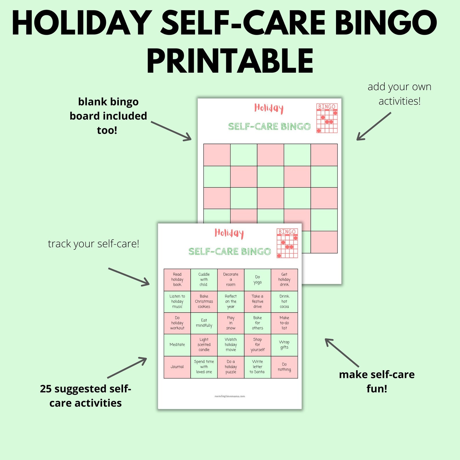 Holiday Self-care Bingo Printable, Self-care Ideas PDF, Mental Wellness ...