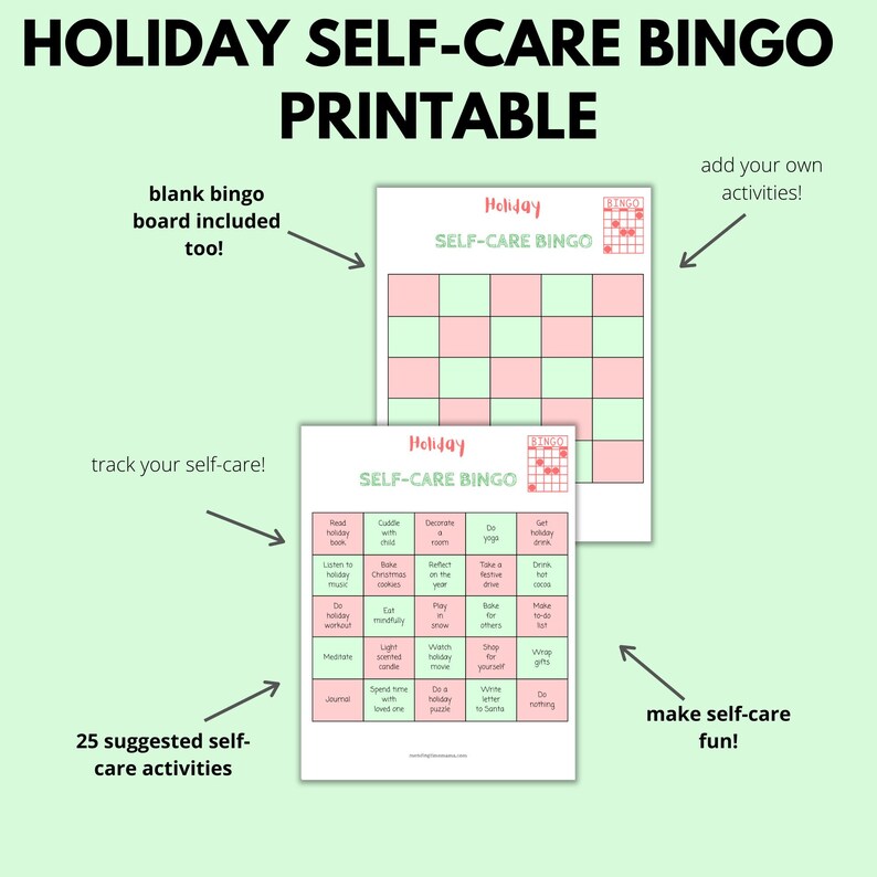 Holiday Self-care Bingo Printable, Self-care Ideas PDF, Mental Wellness ...
