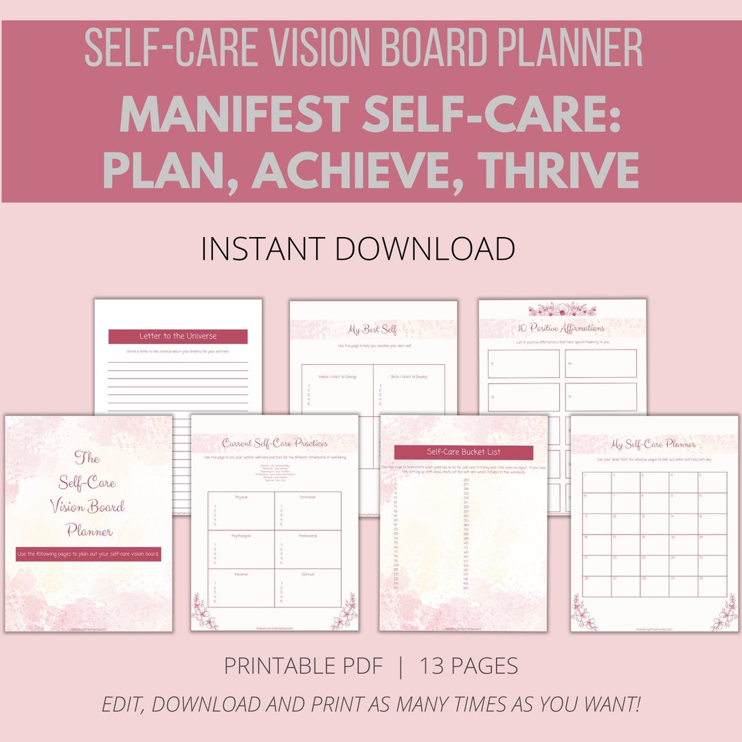 Self-care Vision Board Planner, Vision Board Kit, Mental Health Vision ...