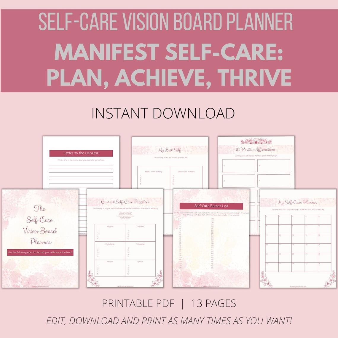 Self-care Vision Board Planner, Vision Board Kit, Mental Health Vision ...