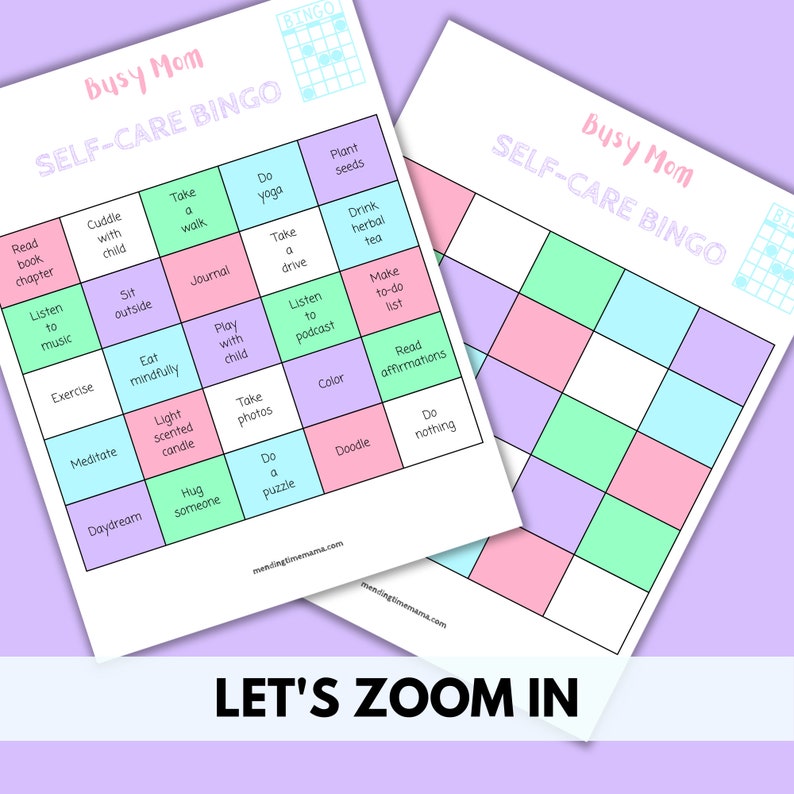 Busy Mom Self-care Bingo Printable, Self-care Ideas, Mental Wellness ...