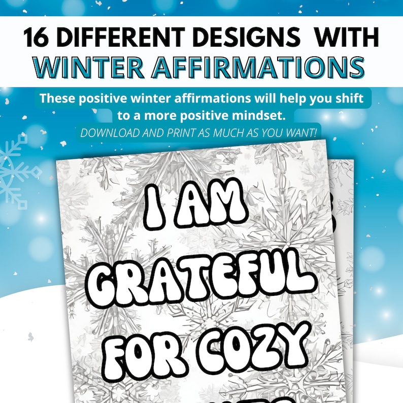 Motivational Coloring Pages Bundle, Mindful Coloring Printable, Winter ...
