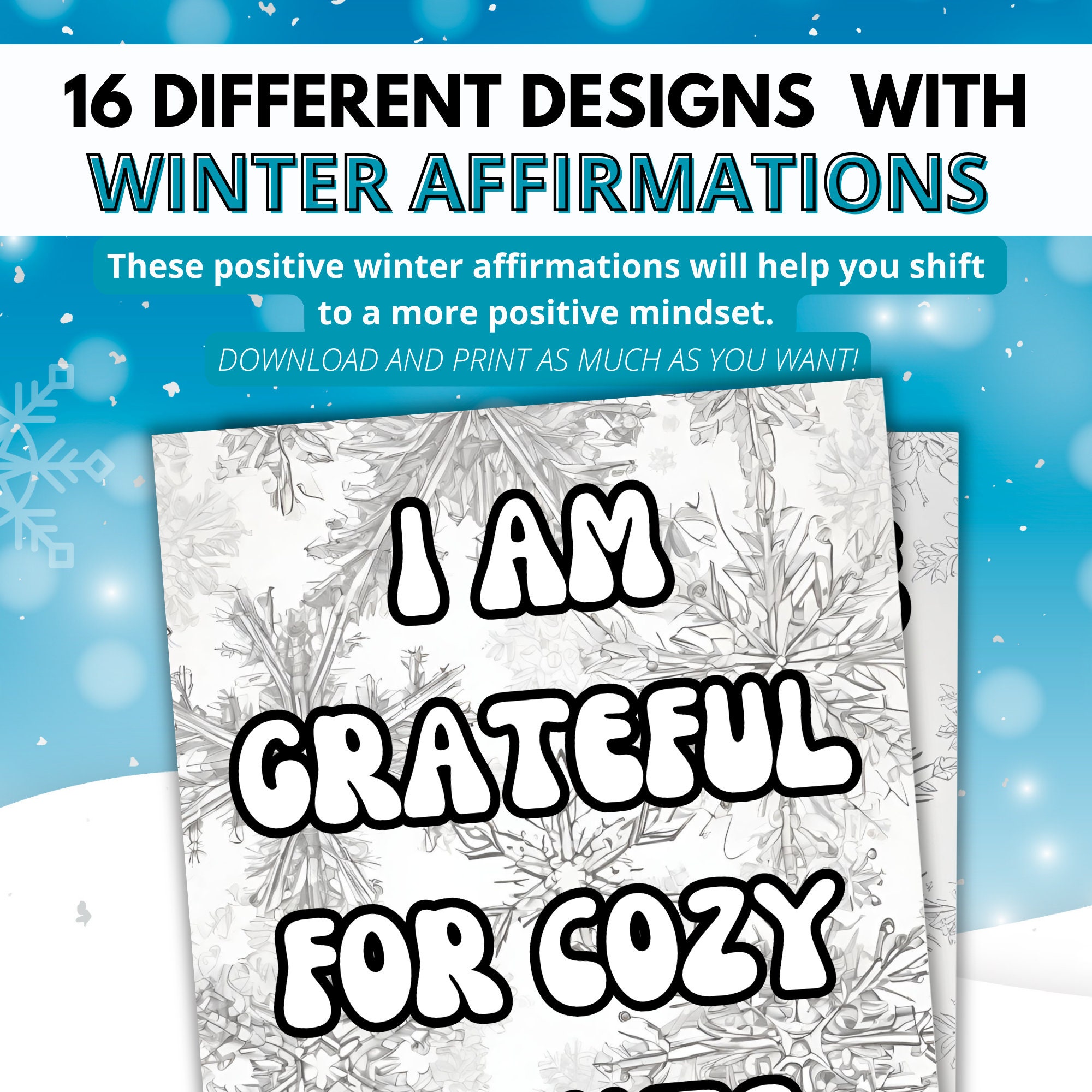 Motivational Coloring Pages Bundle, Mindful Coloring Printable, Winter ...