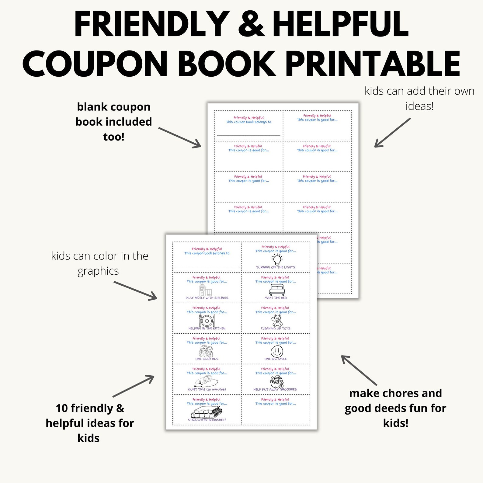 Friendly and Helpful Coupon Book for Kids Printable, Chores for ...