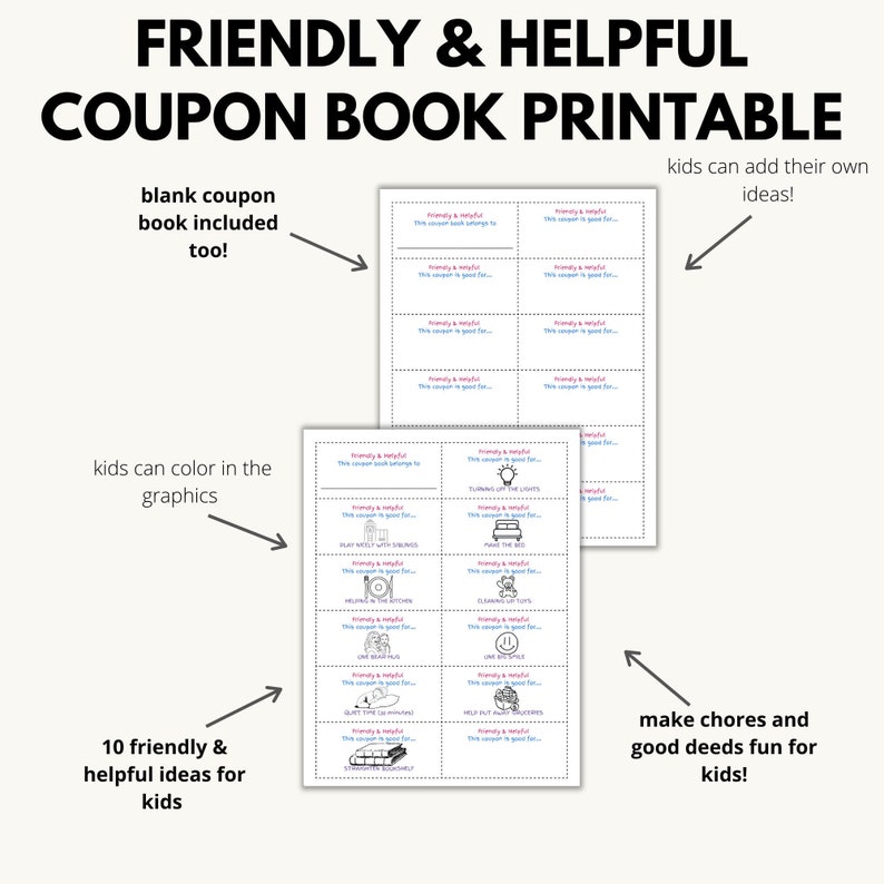 Friendly and Helpful Coupon Book for Kids Printable, Chores for ...