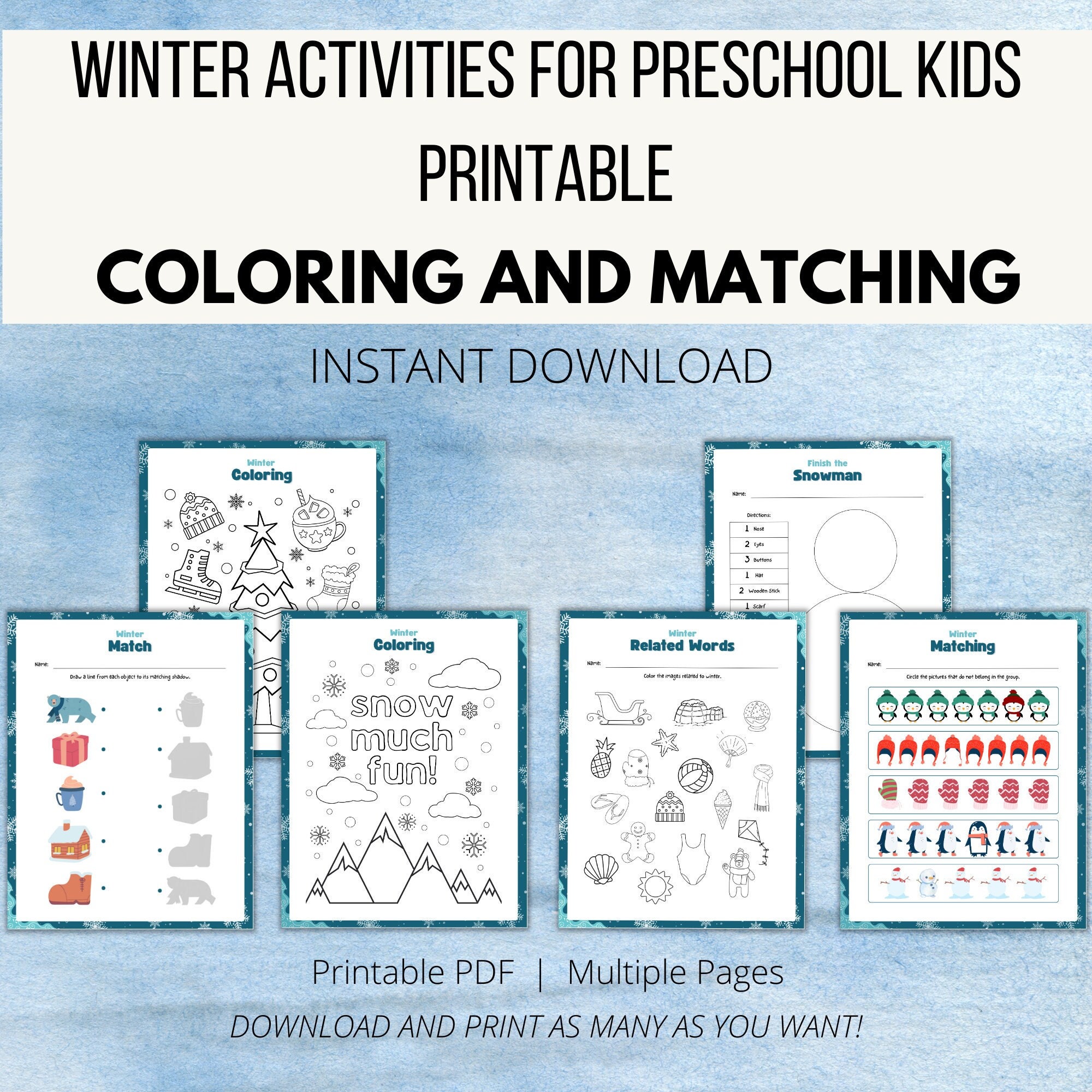 Winter Activities for Preschool Printable, Toddler Winter Activities ...
