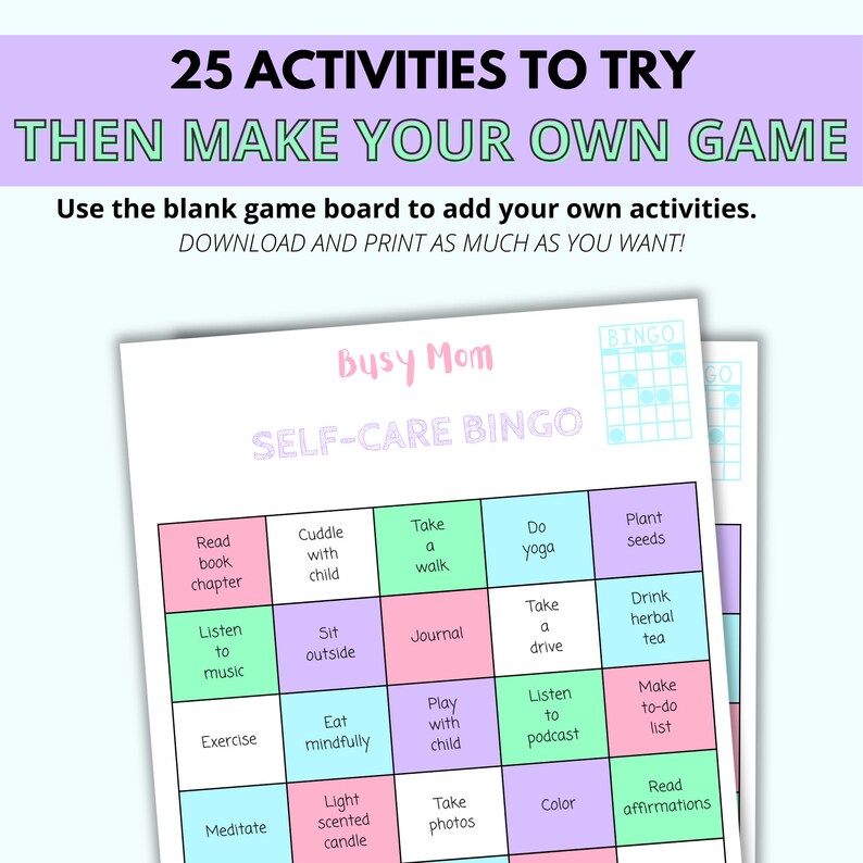Busy Mom Self-care Bingo Printable, Self-care Ideas, Mental Wellness ...