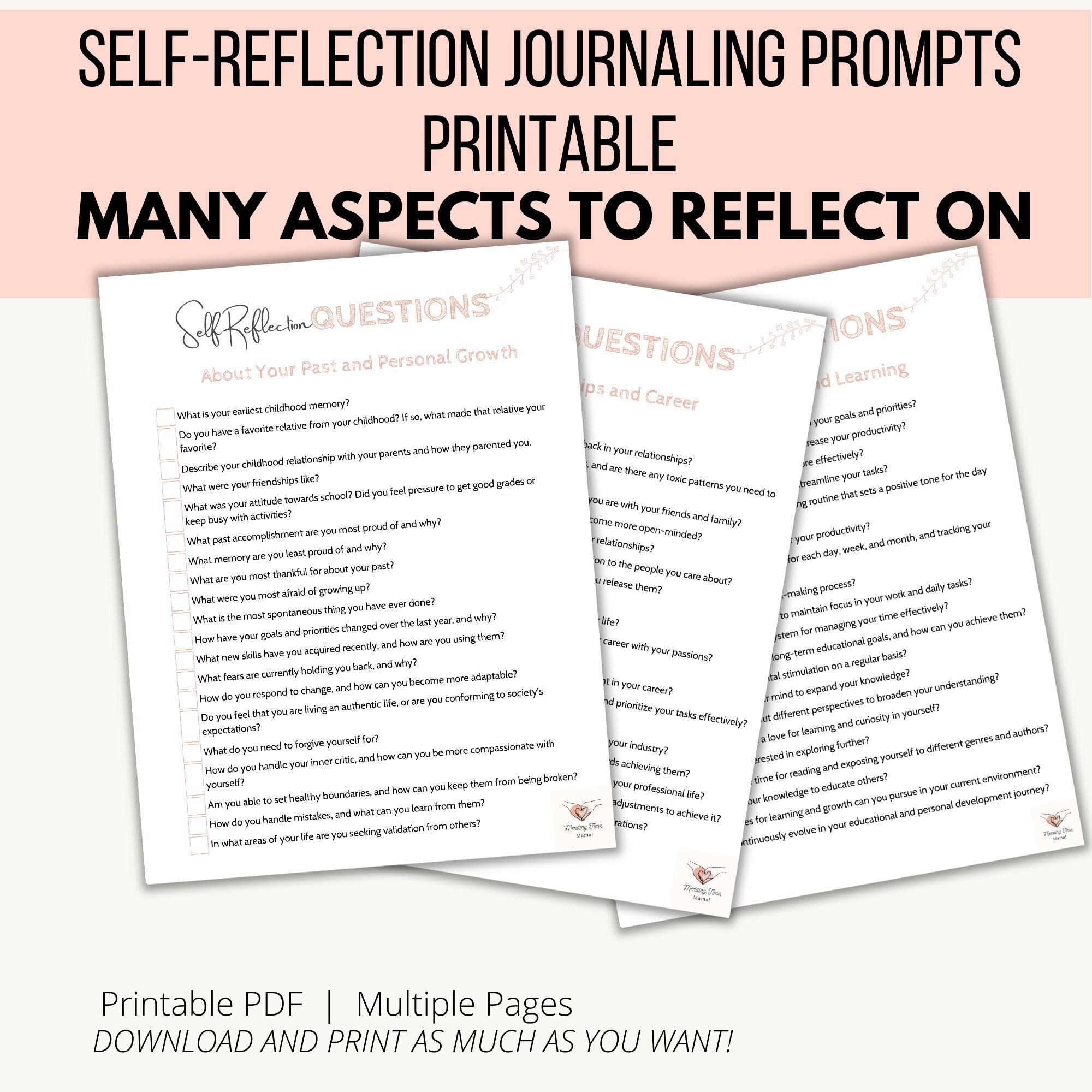 Self-reflection Journal Prompts for Women, Wellness Journal Printable ...