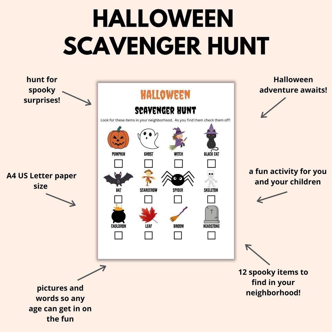 Outdoor Halloween Scavenger Hunt, Printable Halloween Activity, Family ...