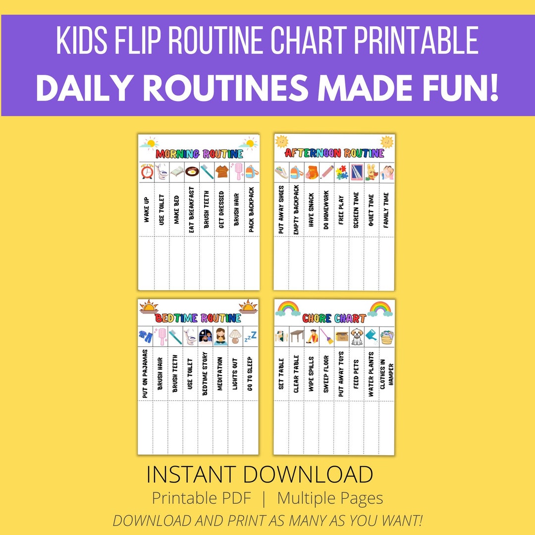 Kids Flip Routine Chart Printable, Morning Routine, Afternoon Routine ...