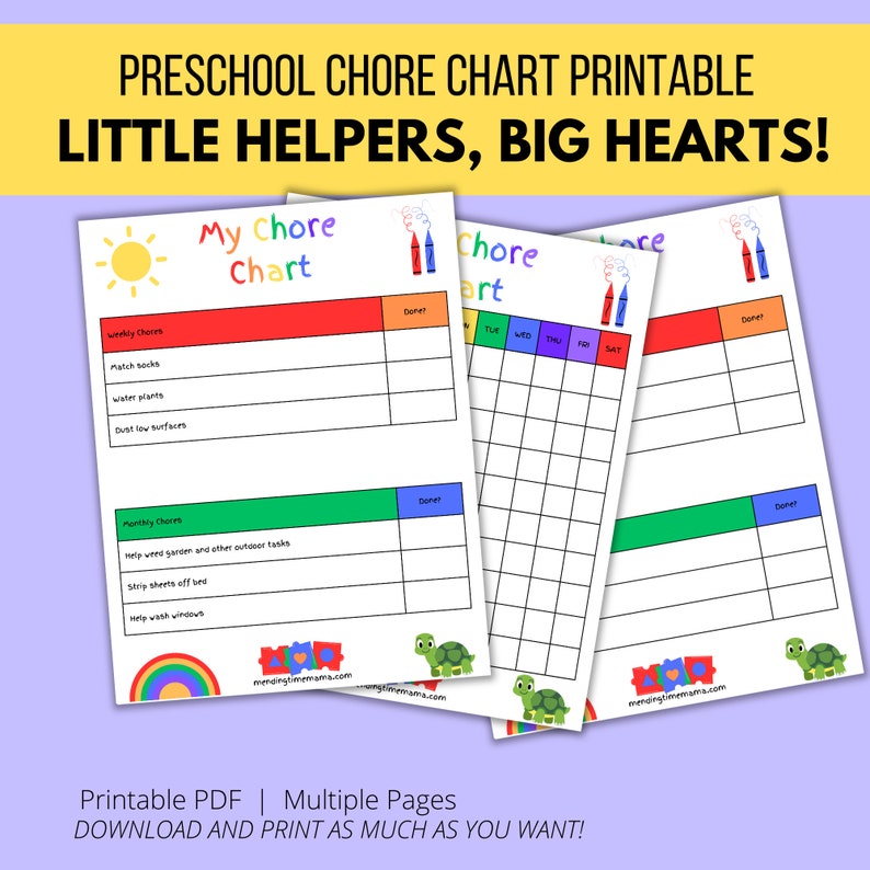 Preschool Chore Chart, Printable Daily Chore Chart, Weekly Chore Chart ...