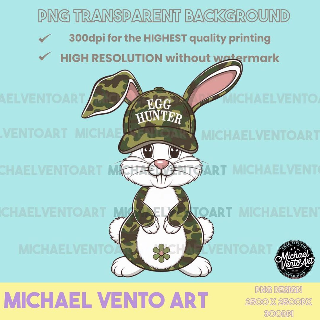 Egg Hunter Bunny PNG Camo Easter Bunny Sublimation File Boy Bunny With ...