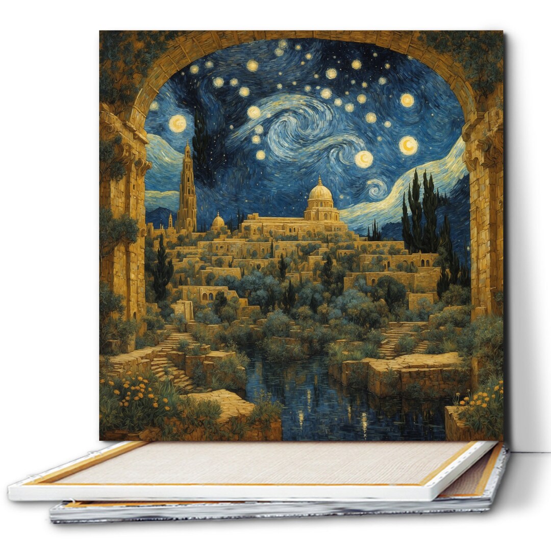 Hanging Gardens of Babylon Skyline Poster. Van Gogh Starry Night ...