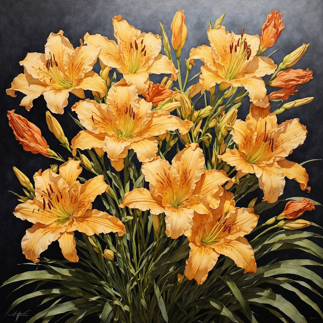 24x24 Inches Pretty Day Lily Blooms. Day Lily Flower Painting. New HD ...
