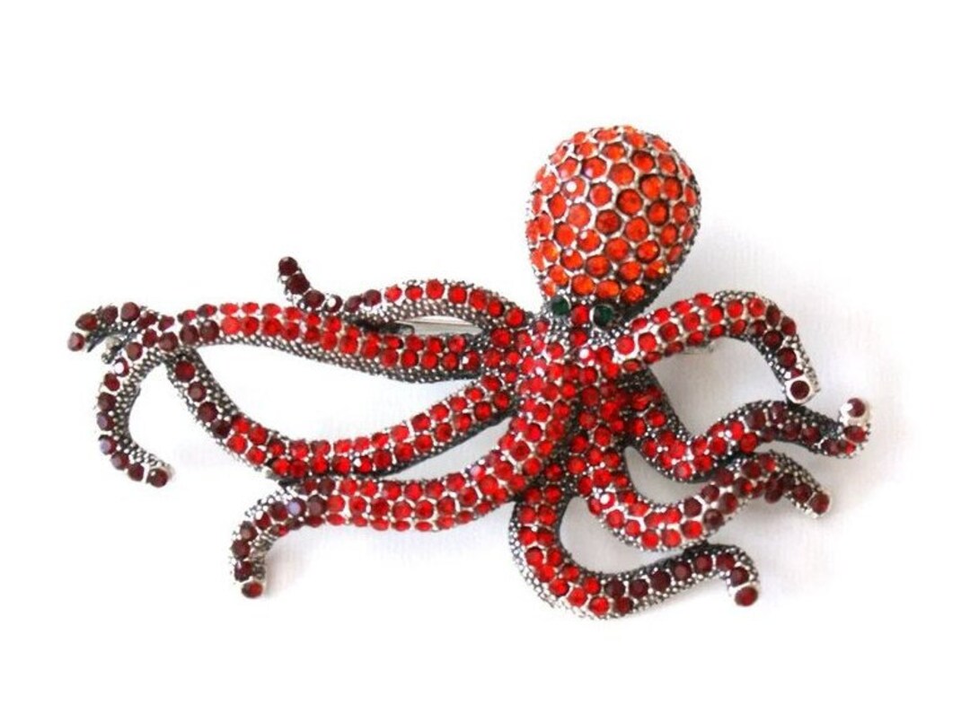 Rhinestones Large Red Octopus Brooch She Life Brooch Octopus Brooch ...