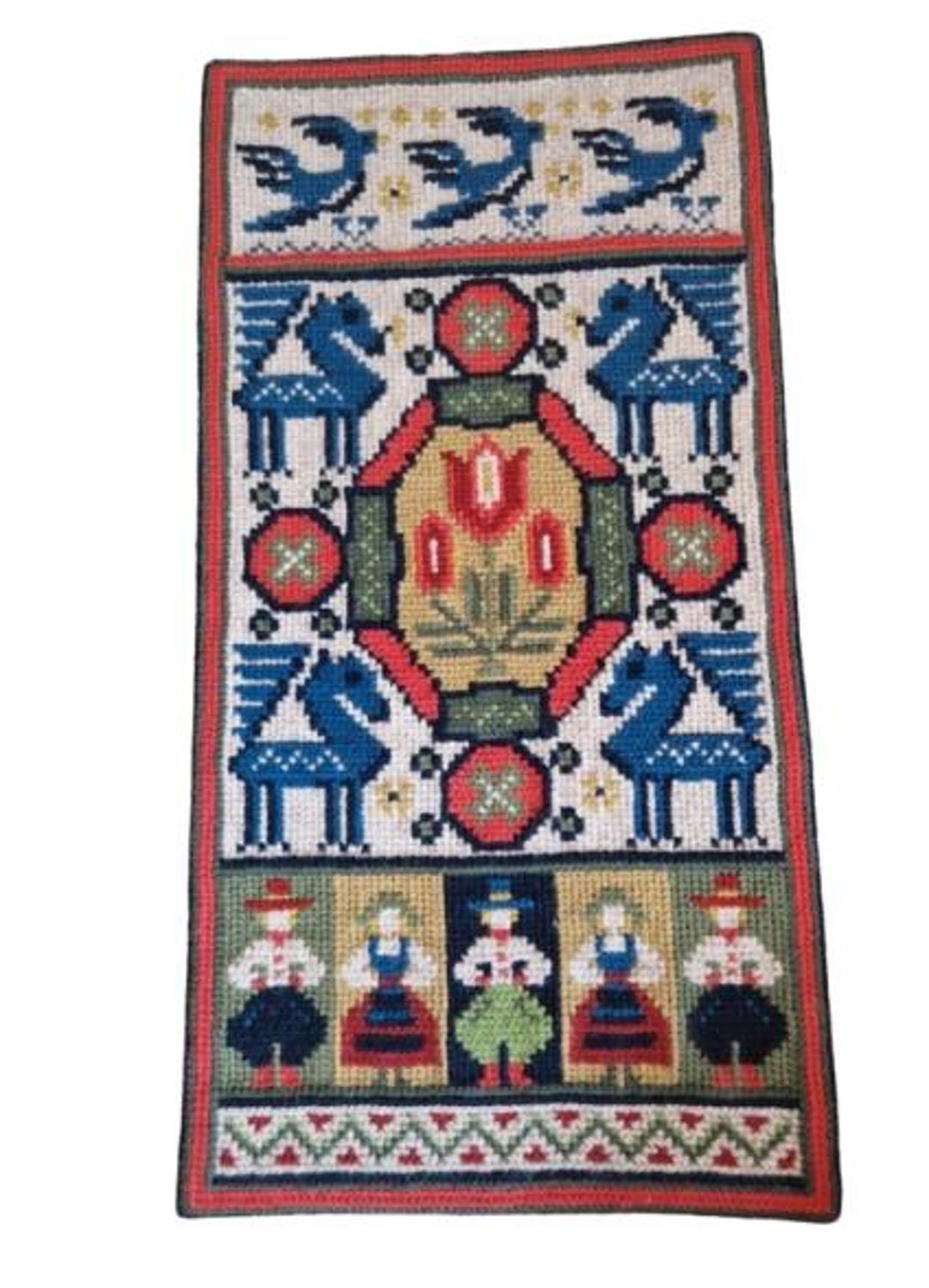 Vintage Poland Cepelia Wool Tapestry Sumak Kilim Flowers Pattern ...