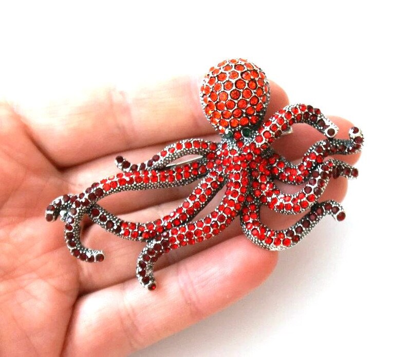 Rhinestones Large Red Octopus Brooch She Life Brooch Octopus Brooch ...