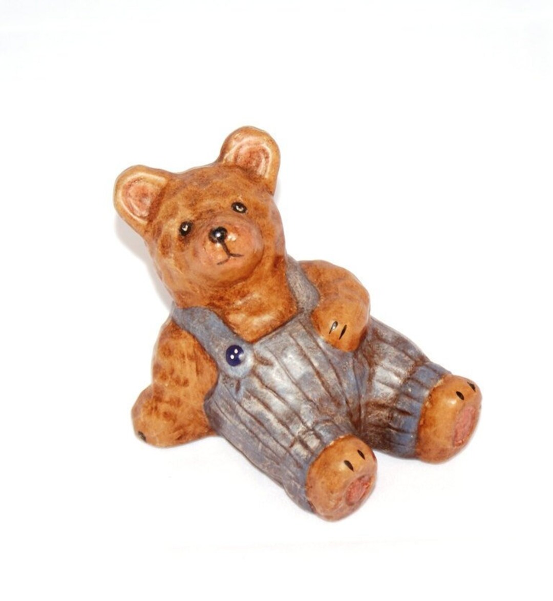 Vintage Teddy Bear Ceramic Figurine Cute Teddy Bear in Dungarees ...
