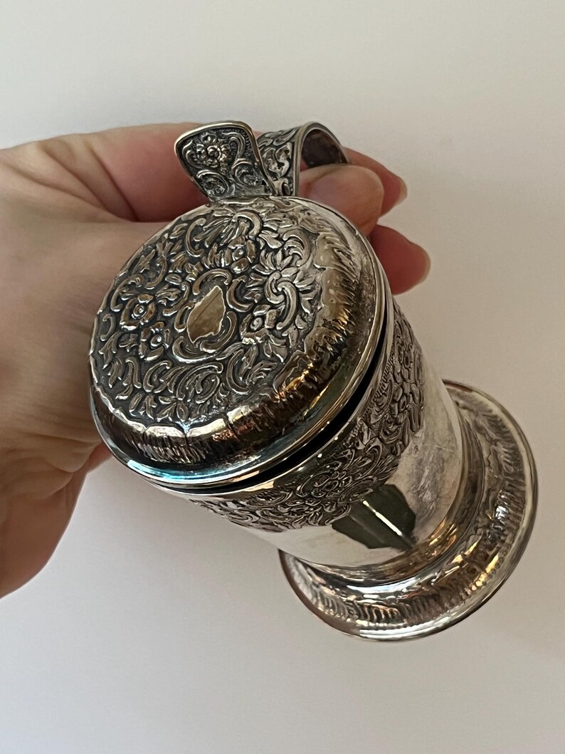 Vintage Drinking Jug With Lid, Silver Plated Tankard Sweden Stamped ...
