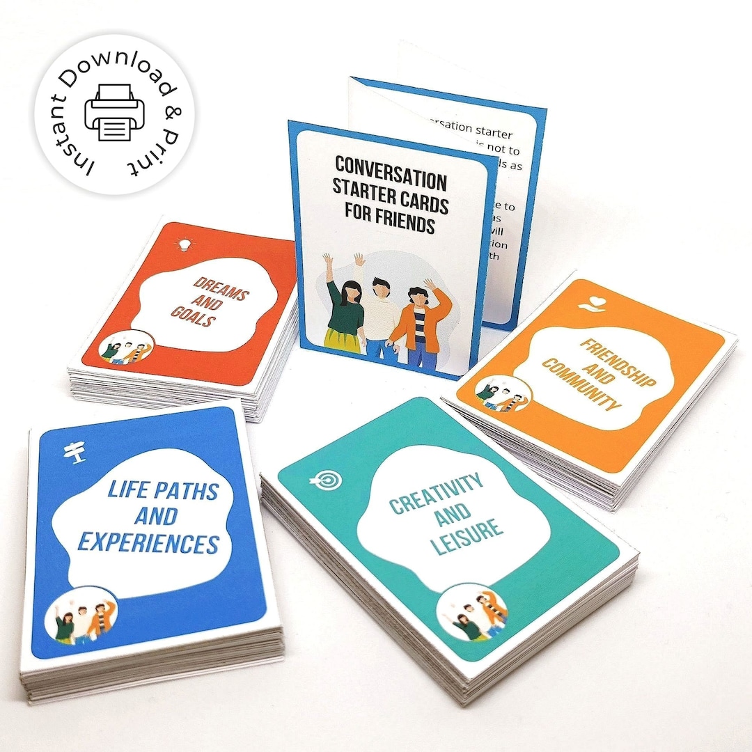 Conversation Starter Cards for Friends, Printable 180 Question Cards ...