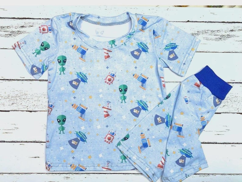 Alien UFO Print Pajama Set – Handmade Cotton Summer Kids Sleepwear - Etsy