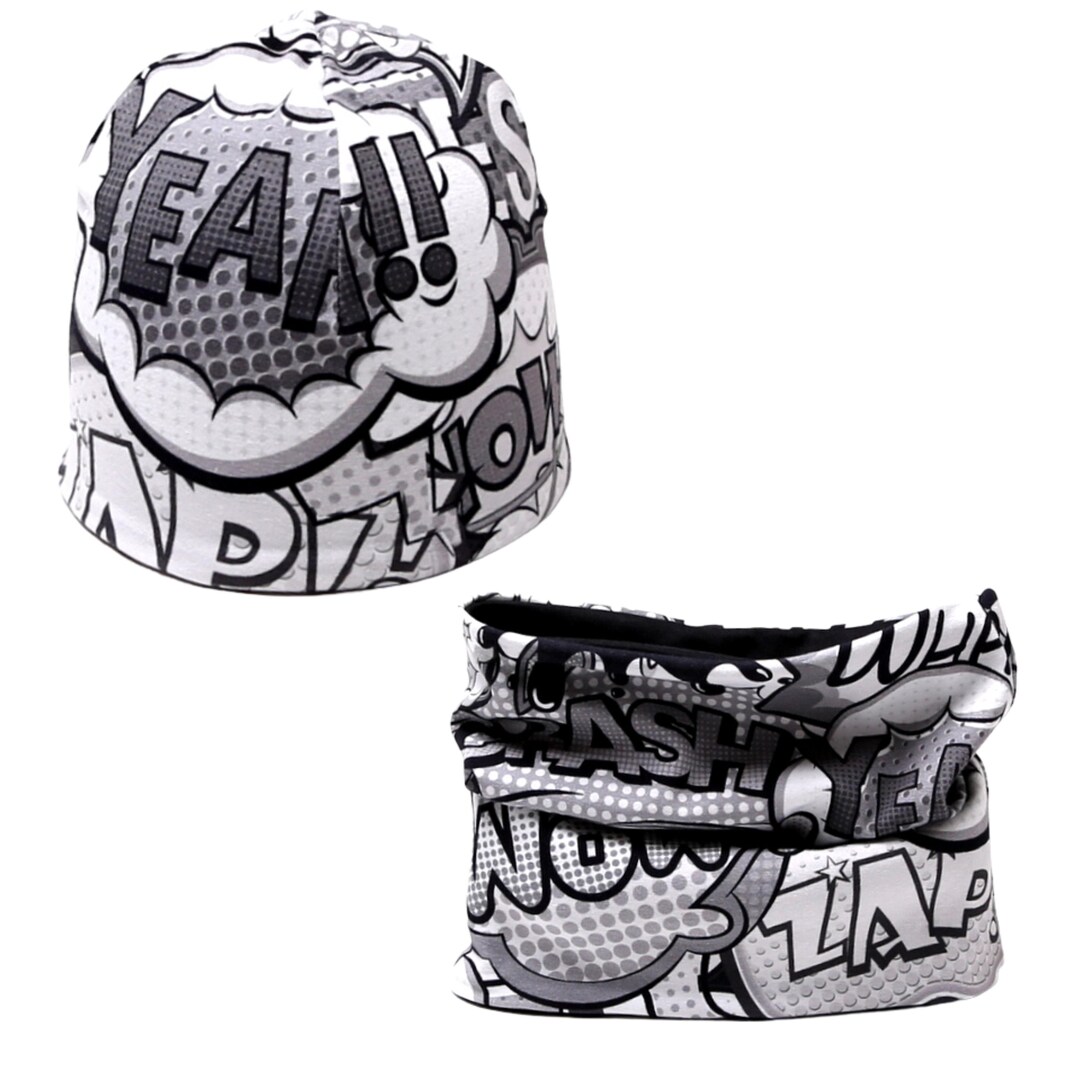 Comic Book Splash Fitted Beanie and Neckwarmer Set – Handmade Cotton ...