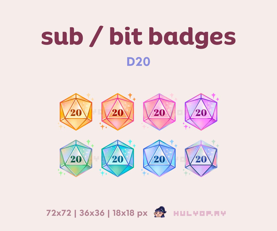 8 Twitch Sub Badges | D20 | Channel Bits | DND | D&D | BG3 | Fantasy ...