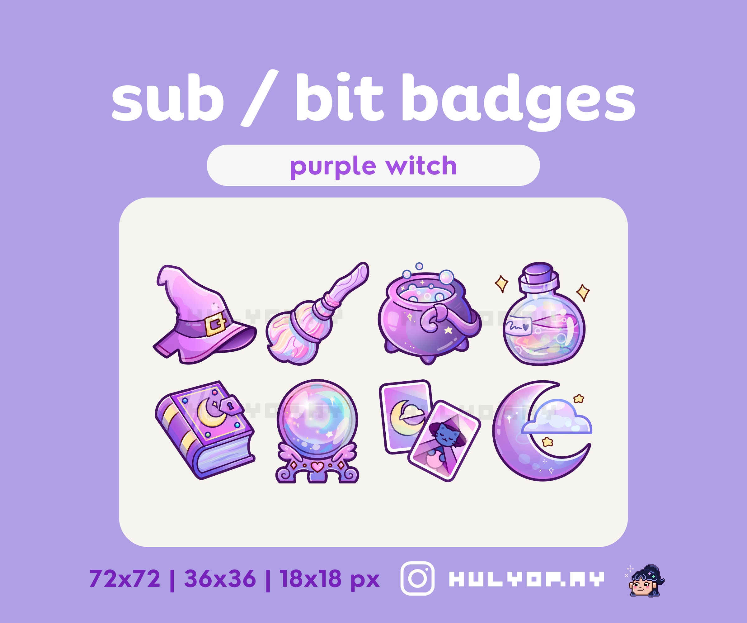 8 Twitch Sub Badges Purple Witch Channel Bits Celestial Moon Alchemy ...