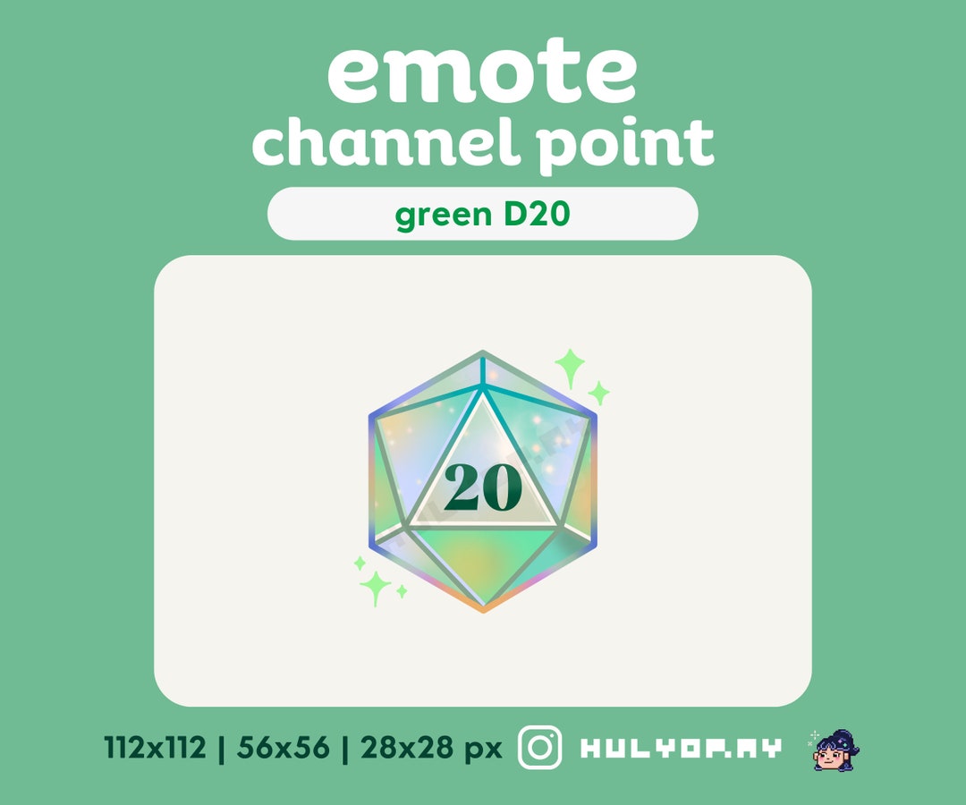 Green D20 Twitch Emote Channel Point Dice Roll Tabletop Fantasy RPG DND ...