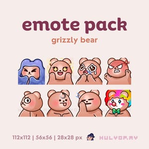 8 Twitch Emotes | Cute Grizzly Bear | Channel Points | Emoji Bundle ...