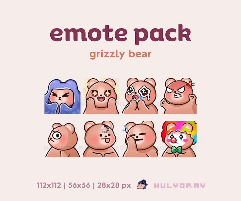 8 Twitch Emotes | Cute Grizzly Bear | Channel Points | Emoji Bundle ...