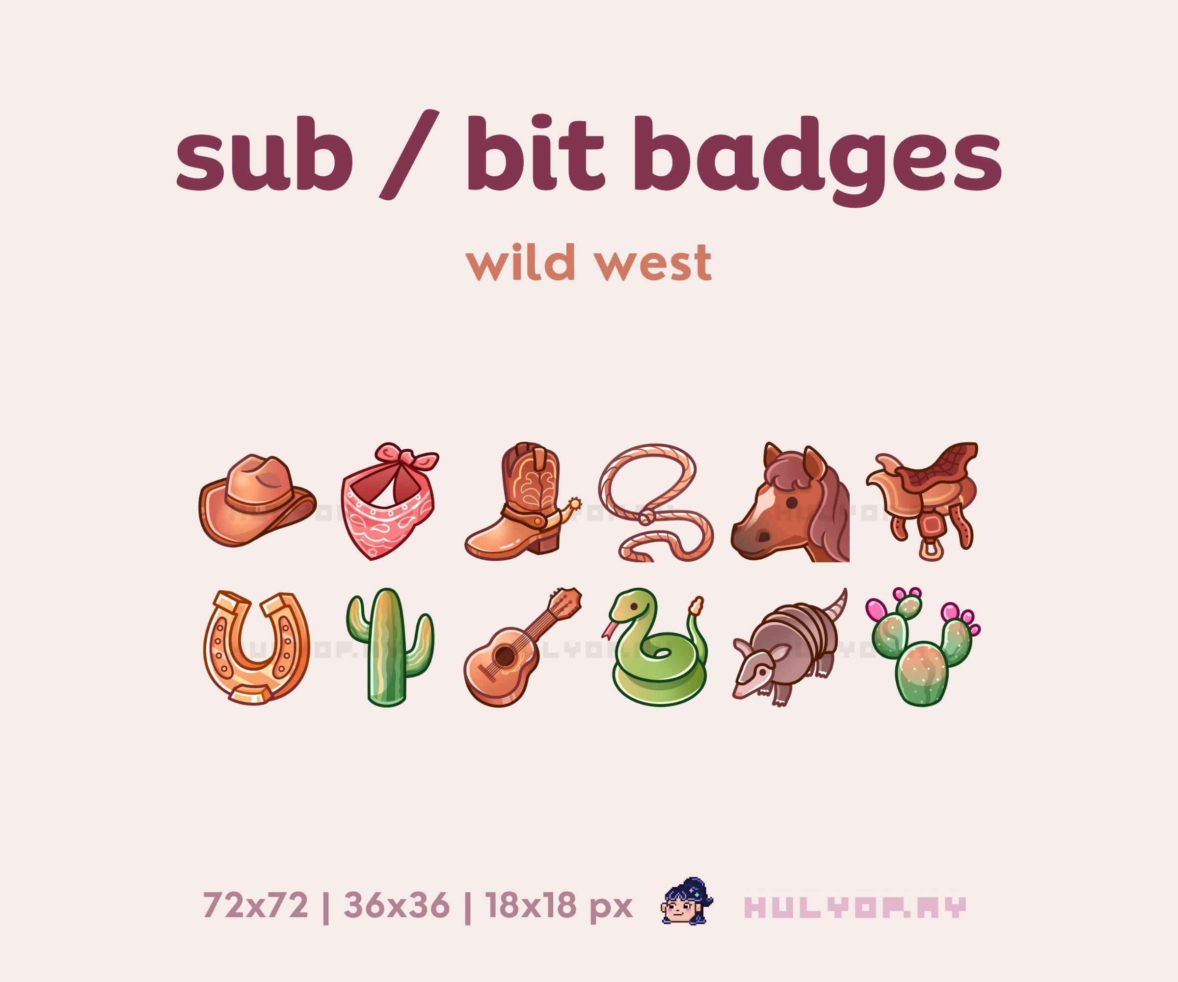 12 Twitch Sub Badges | Wild West | Channel Bits | Cowboy | Western ...