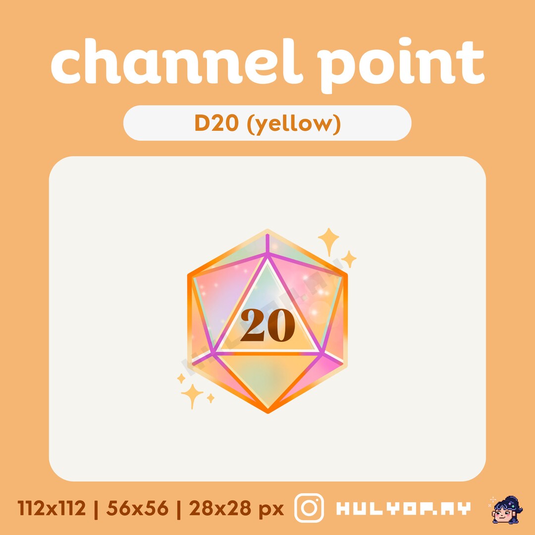 Yellow D20 Twitch Emote Channel Point Dice Roll Tabletop Fantasy RPG ...
